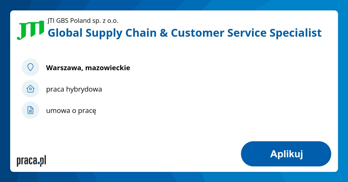 Archiwalna oferta nr 10067428, Global Supply Chain & Customer Service ...