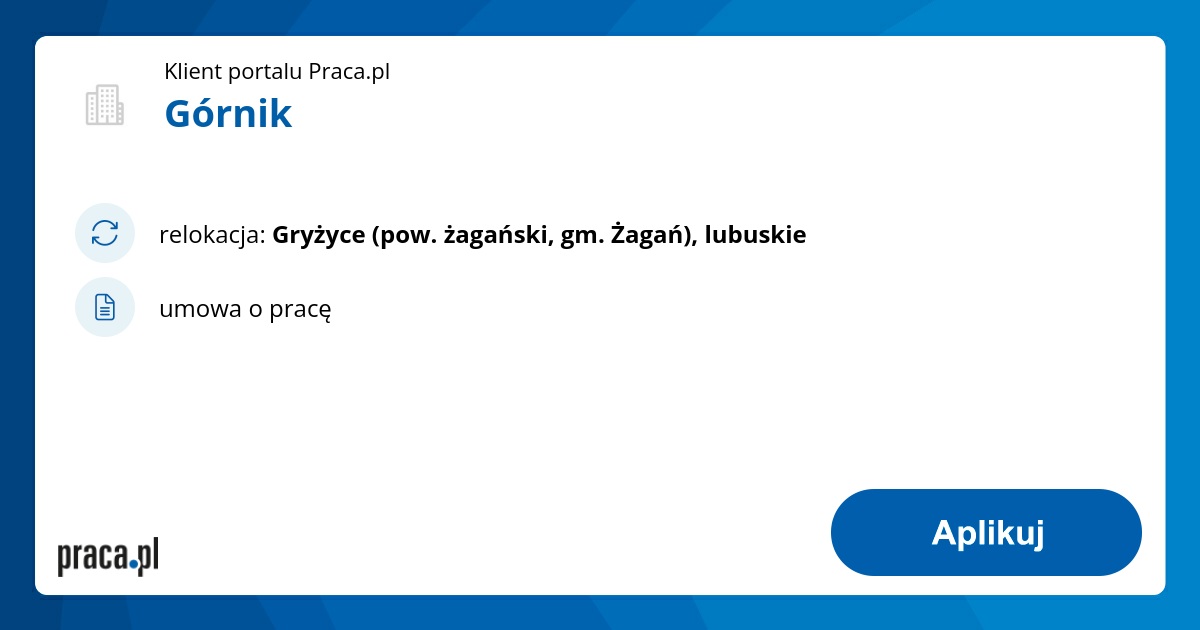 Praca Górnik, Gryżyce, Klient portalu Praca.pl - oferty pracy