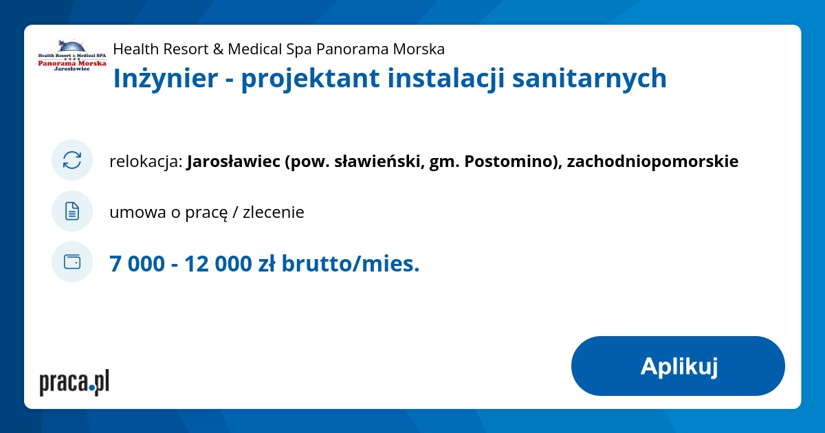 Praca Inżynier - projektant instalacji sanitarnych, Jarosławiec, Health Resort & Medical Spa ...