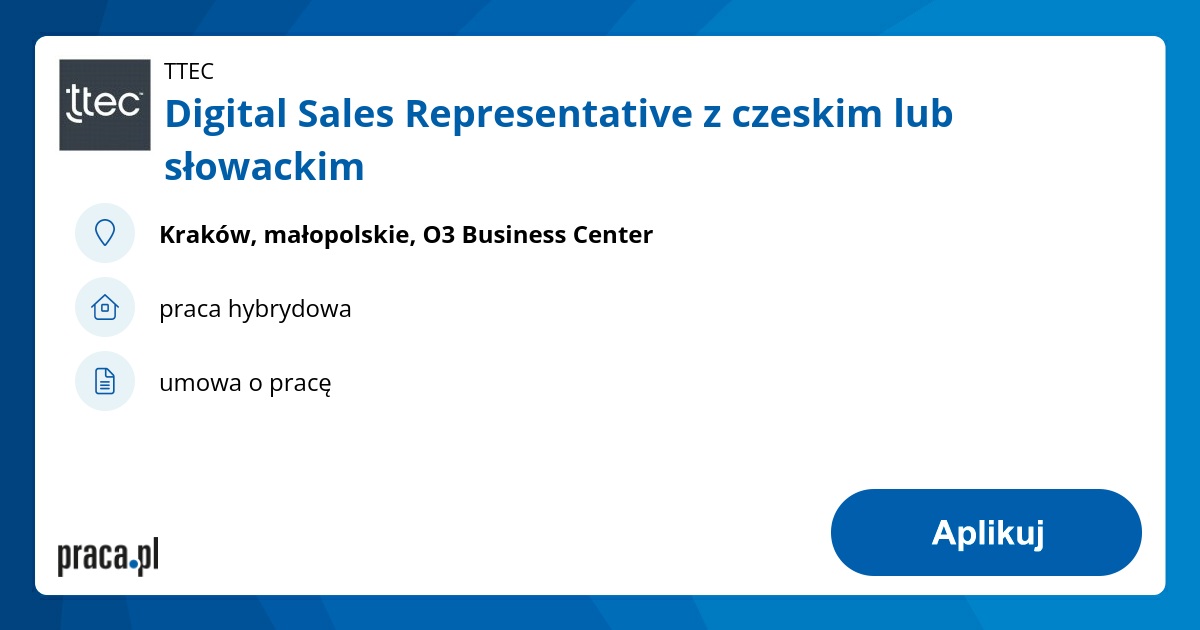 Archiwalna oferta nr 10239332, Digital Sales Representative z czeskim ...