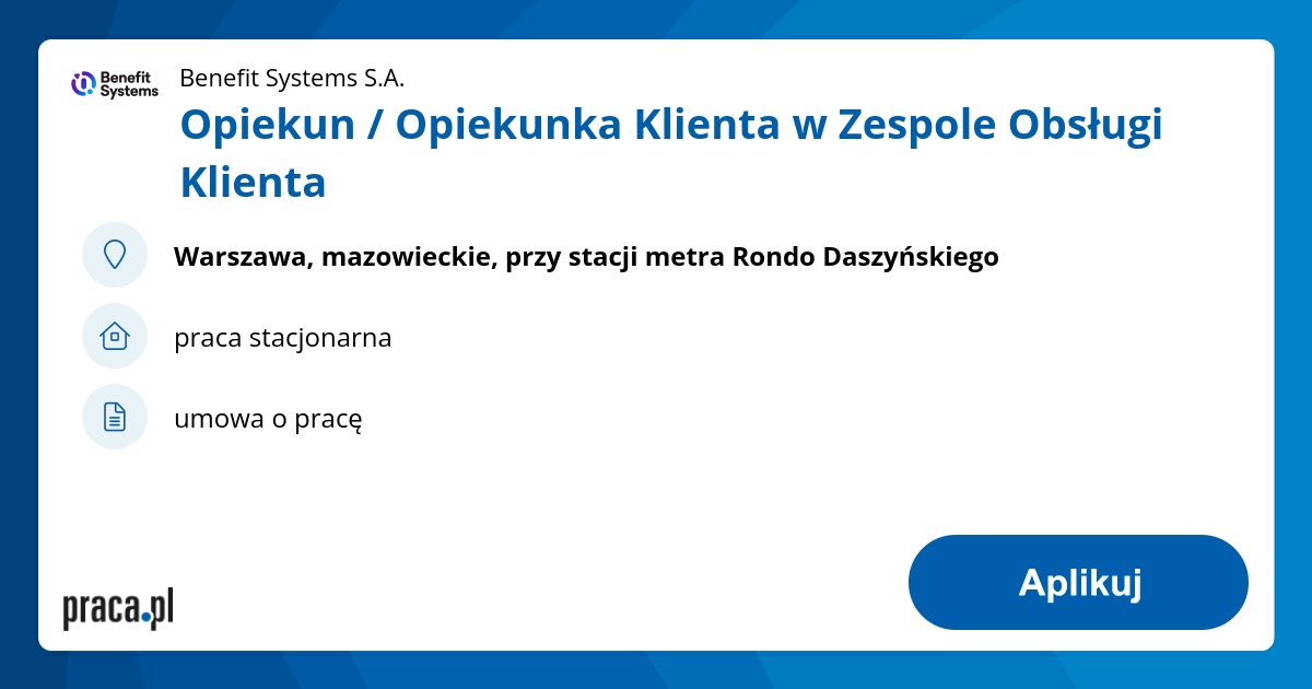 Archiwalna oferta nr 10252355, Opiekun / Opiekunka Klienta w Zespole ...