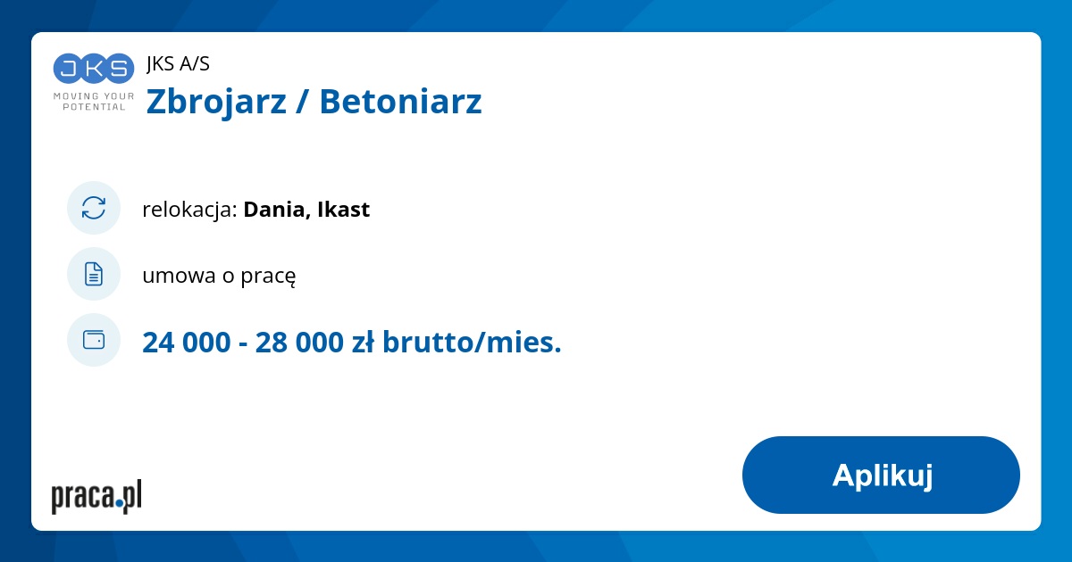 Archiwalna oferta nr 10423743, Zbrojarz / Betoniarz, Dania, JKS A/S ...