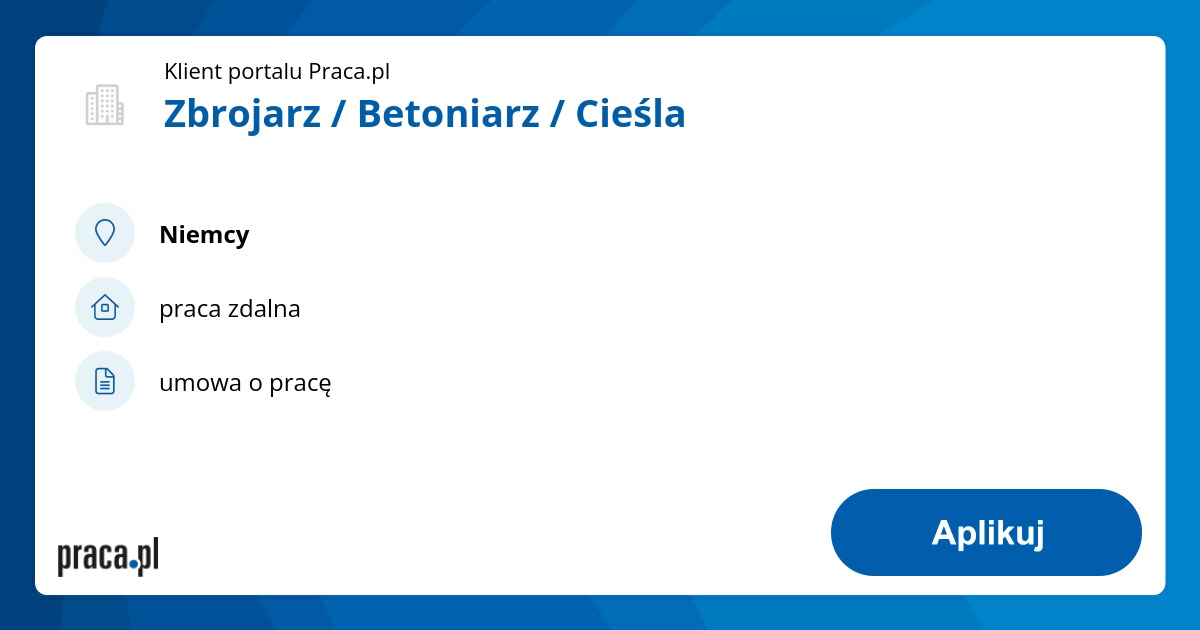 Archiwalna oferta nr 10457235, Zbrojarz / Betoniarz / Cieśla, Niemcy ...