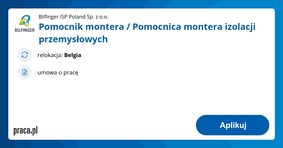 Archiwalna oferta nr 10597880, Pomocnik montera / Pomocnica montera ...
