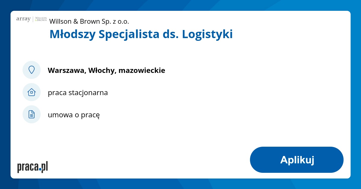 Archiwalna oferta nr 10680425, Młodszy Specjalista ds. Logistyki ...