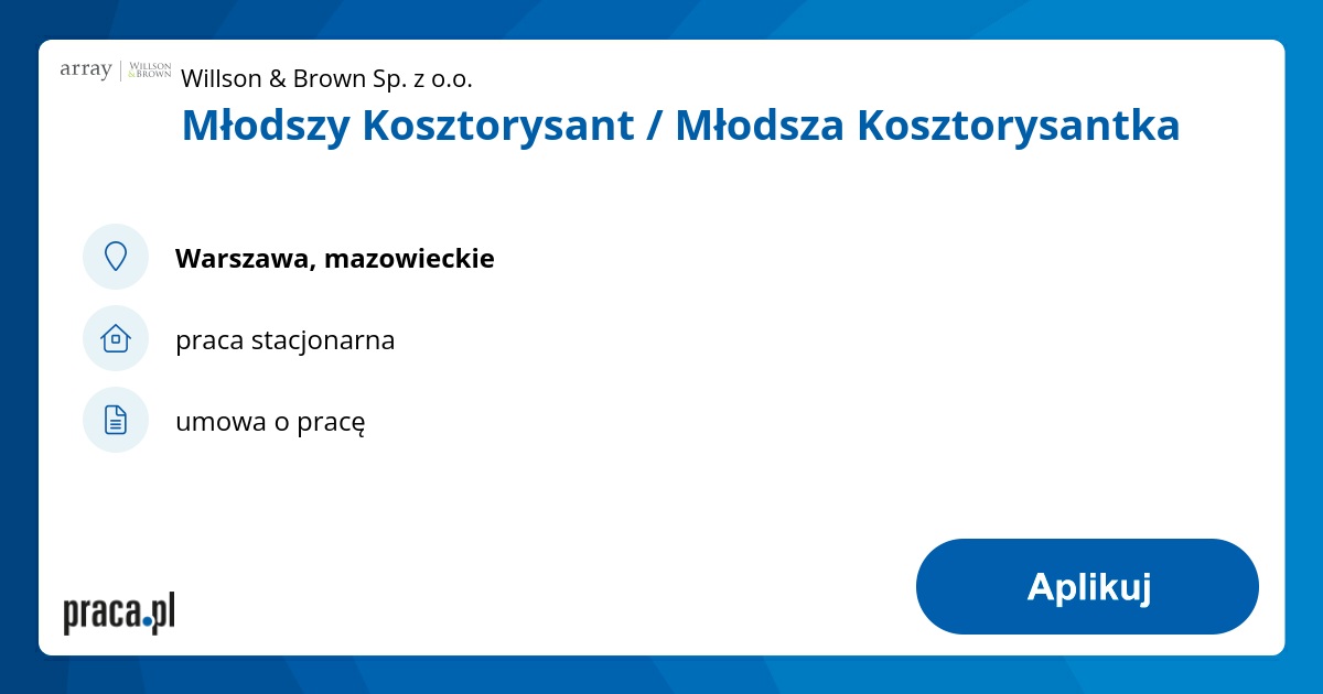 Archiwalna oferta nr 10827820, Młodszy Kosztorysant / Młodsza ...