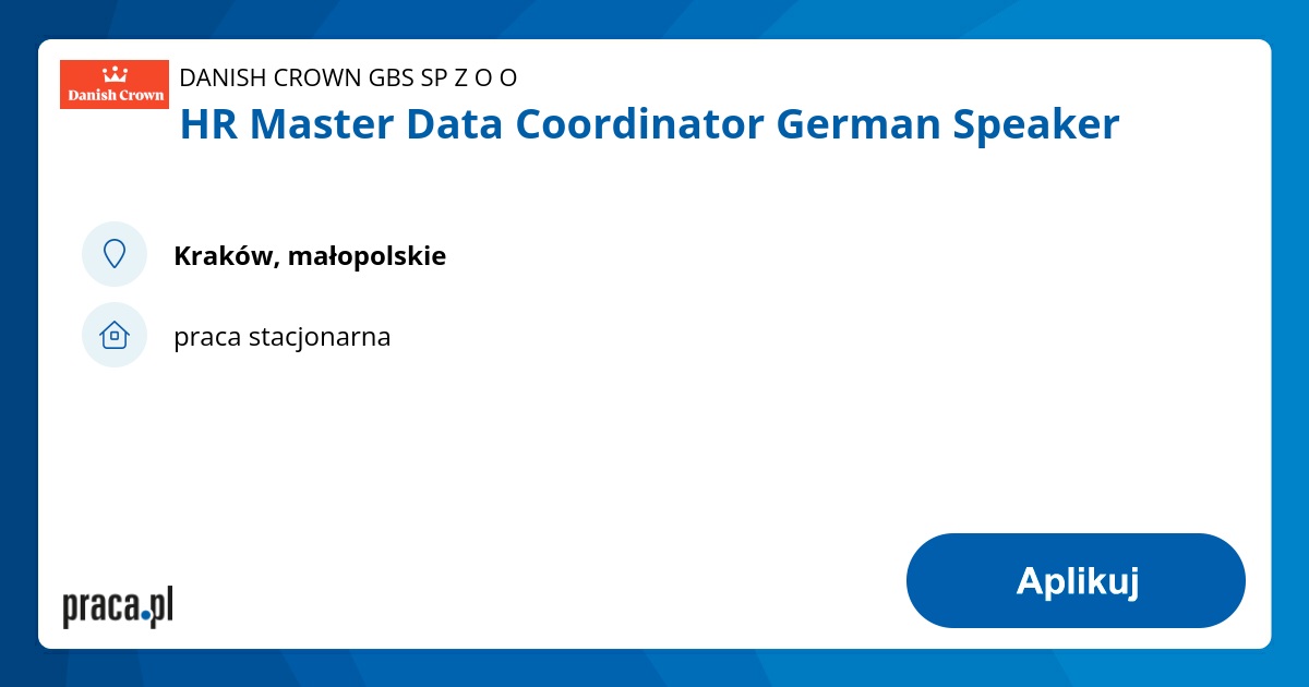 Archiwalna oferta nr 7739892, HR Master Data Coordinator German Speaker ...
