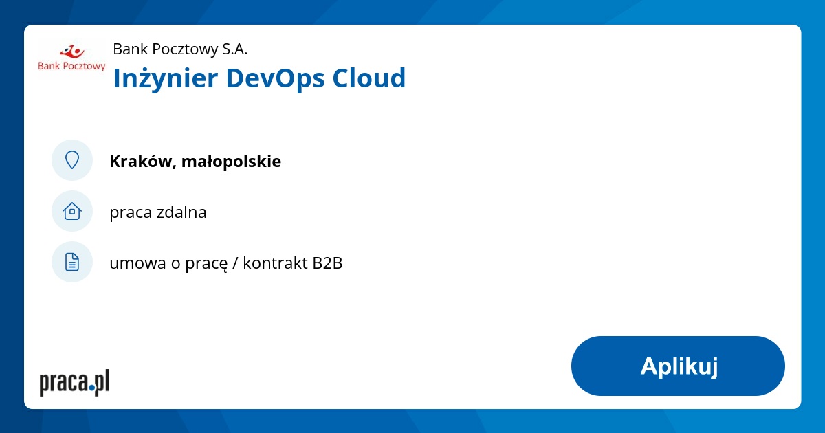 Archiwalna oferta nr 7743792, Inżynier DevOps Cloud, Kraków, Bank ...