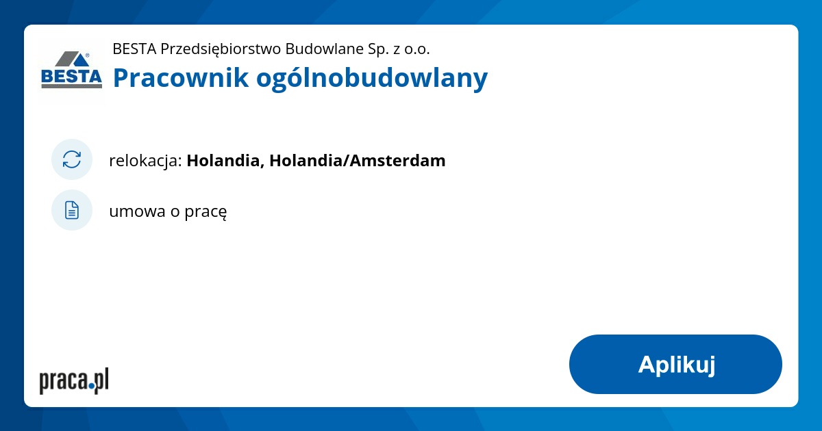 Archiwalna oferta nr 7792773, Pracownik ogólnobudowlany, Holandia ...