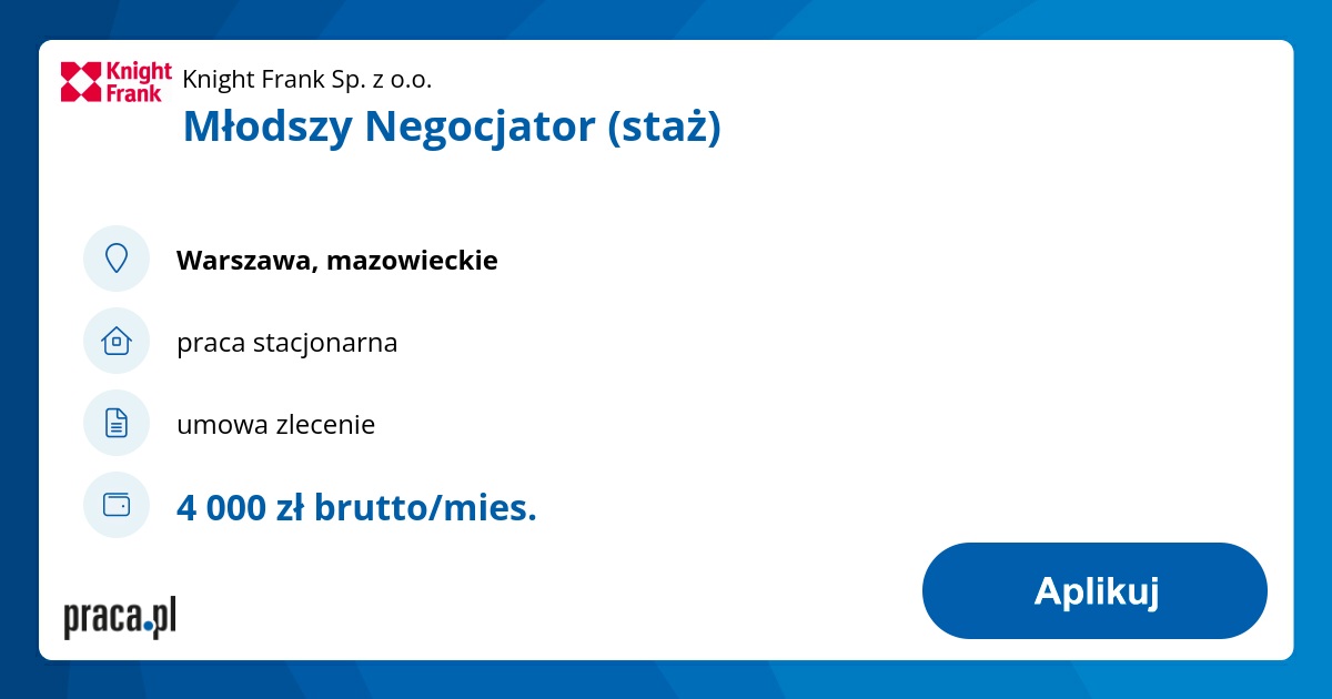 Archiwalna oferta nr 7802094, Młodszy Negocjator (staż), Warszawa ...