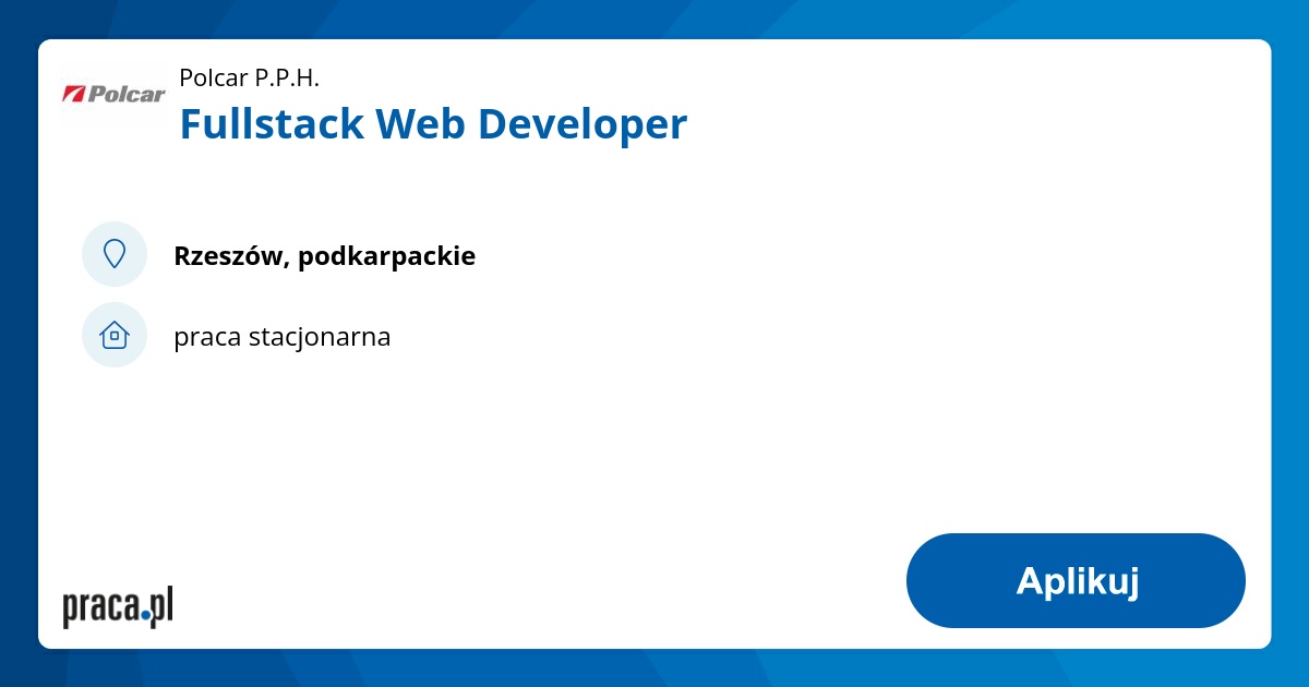 Archiwalna oferta nr 7807278, Fullstack Web Developer , Rzeszów, Polcar ...