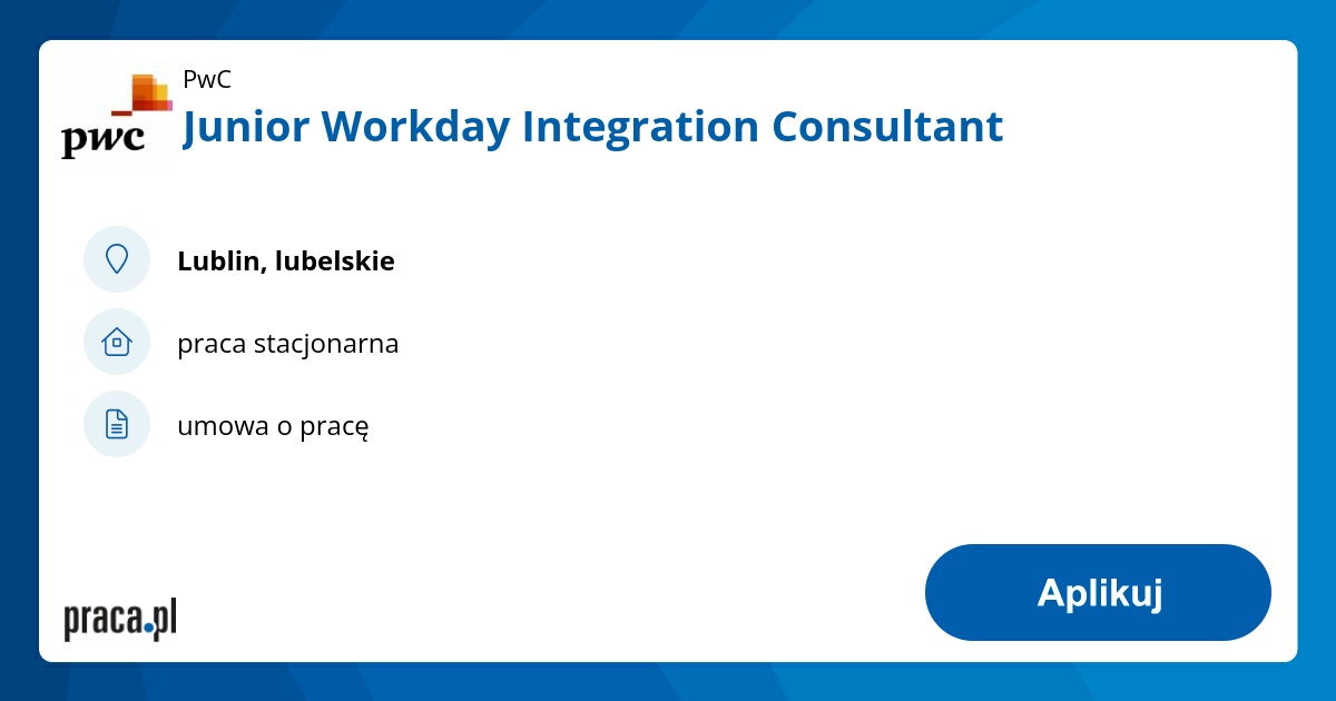 Archiwalna oferta nr 7820259, Junior Workday Integration Consultant ...