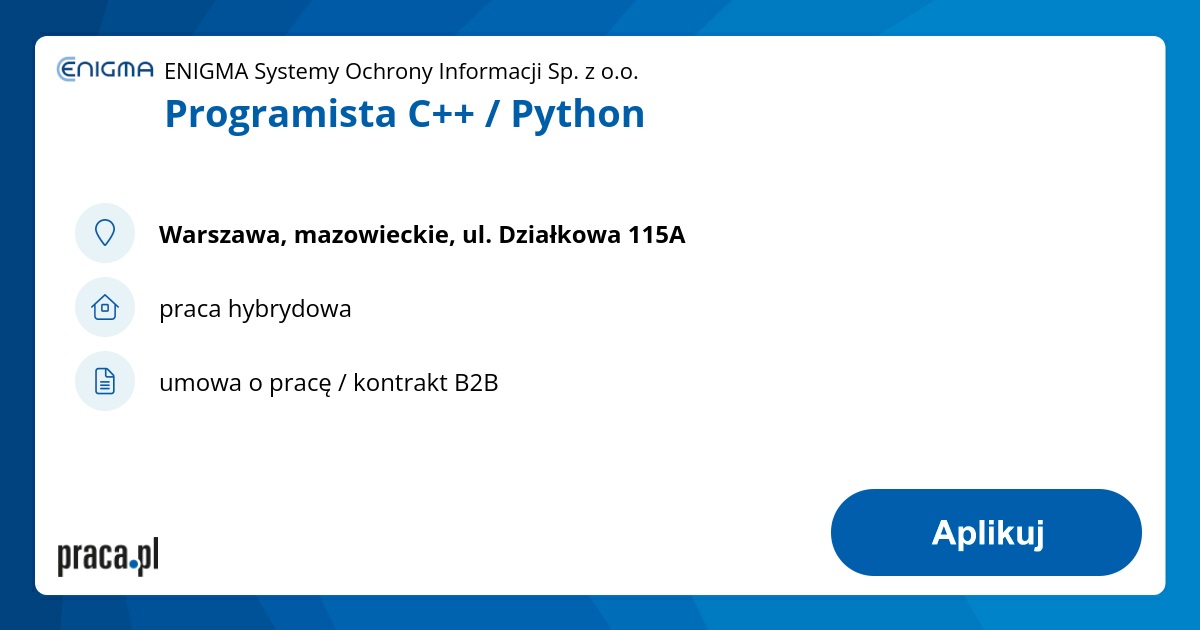 Archiwalna oferta nr 7824051, Programista C++ / Python, Warszawa ...
