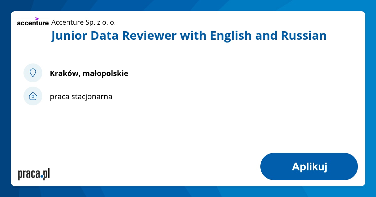 Archiwalna oferta nr 7827939, Junior Data Reviewer with English and ...