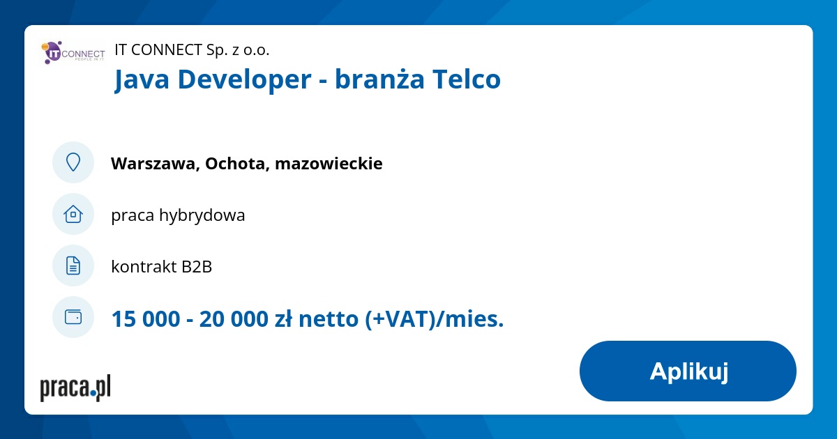 Archiwalna oferta nr 7836291, Java Developer - branża Telco, Warszawa ...