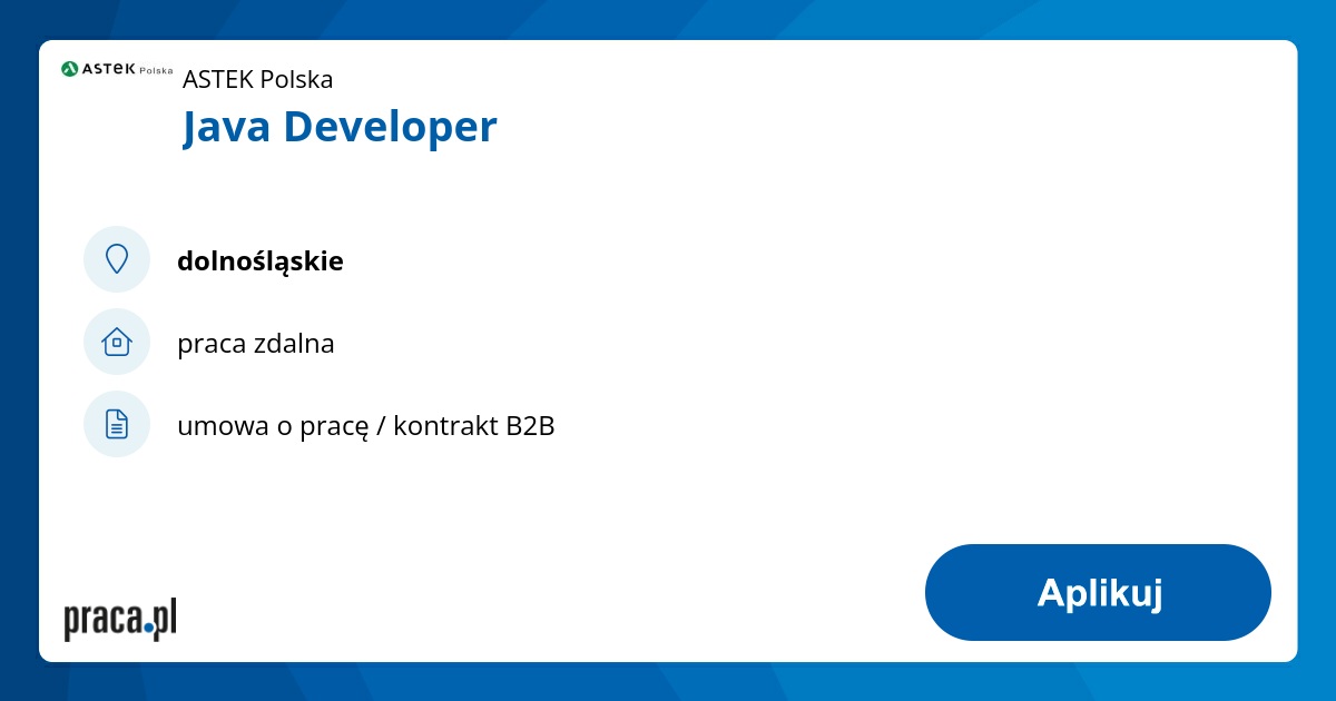 Archiwalna oferta nr 7842900, Java Developer, dolnośląskie, ASTEK ...