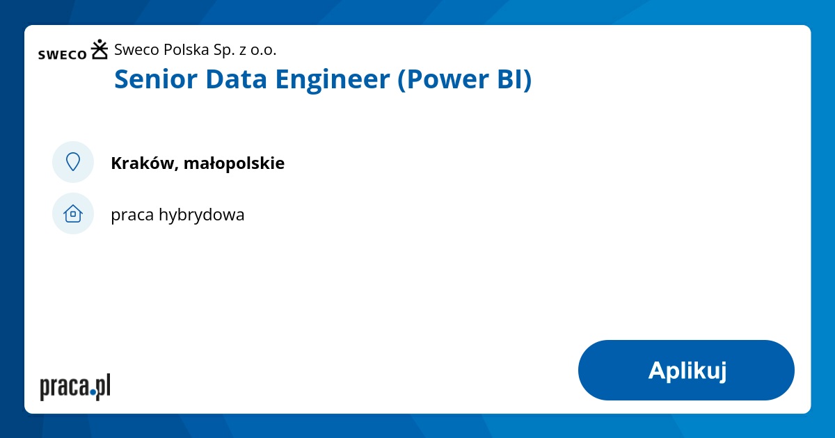 Archiwalna oferta nr 7856082, Senior Data Engineer (Power BI), Kraków ...