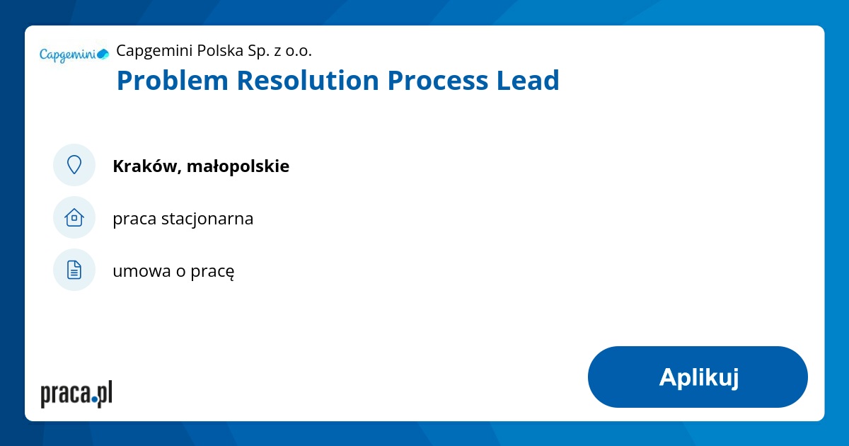 Archiwalna oferta nr 7871505, Problem Resolution Process Lead, Kraków ...