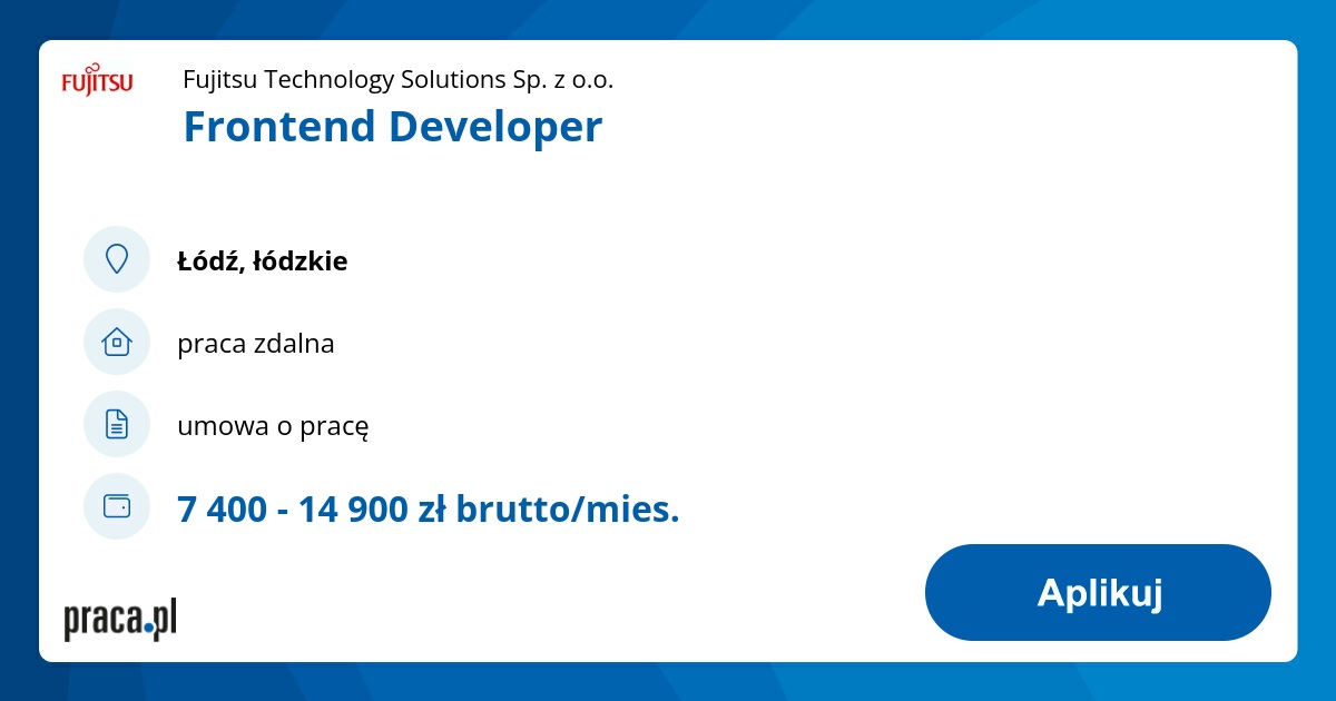 Archiwalna oferta nr 7879689, Frontend Developer, Łódź, Fujitsu ...