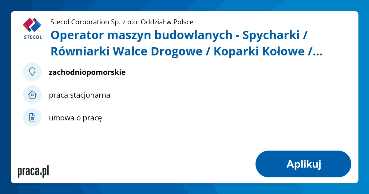 Archiwalna oferta nr 8299074, Operator maszyn budowlanych - Spycharki ...