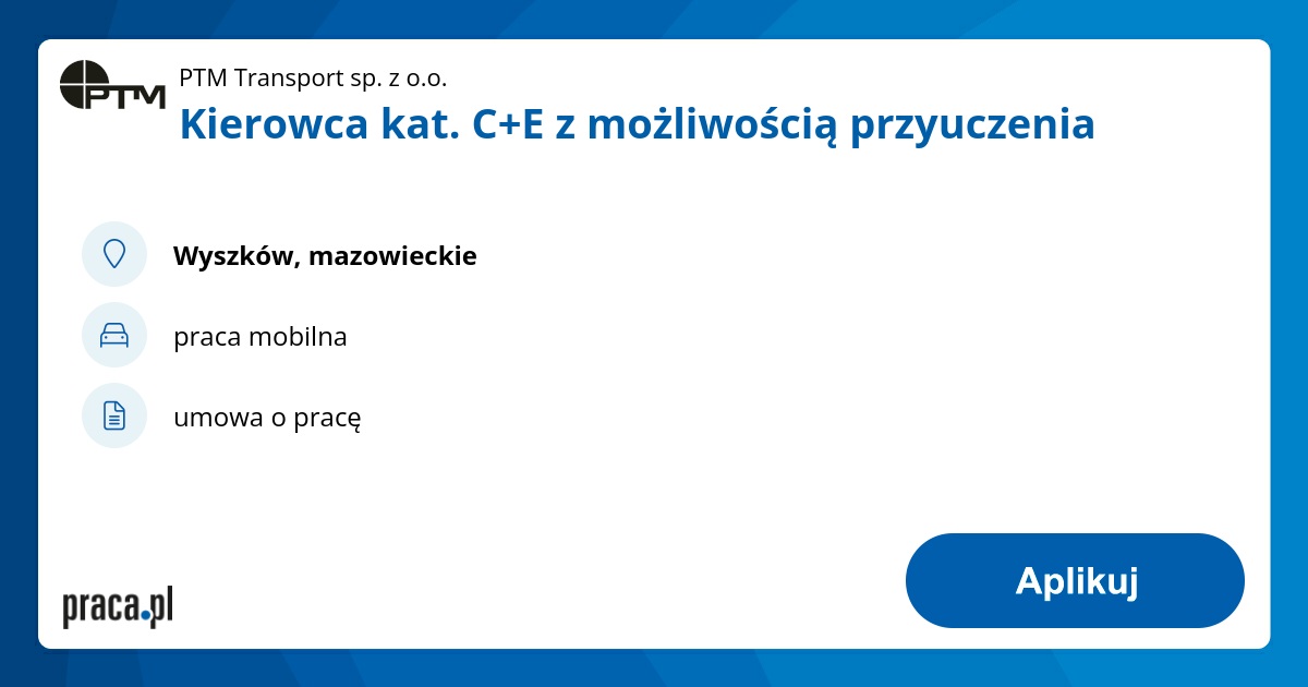 Archiwalna oferta nr 8497998, Kierowca kat. C+E z możliwością ...