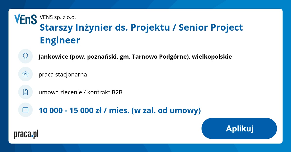 Archiwalna oferta nr 8597808, Starszy Inżynier ds. Projektu / Senior ...