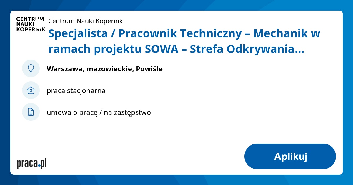 Archiwalna oferta nr 8673364, Specjalista / Pracownik Techniczny ...