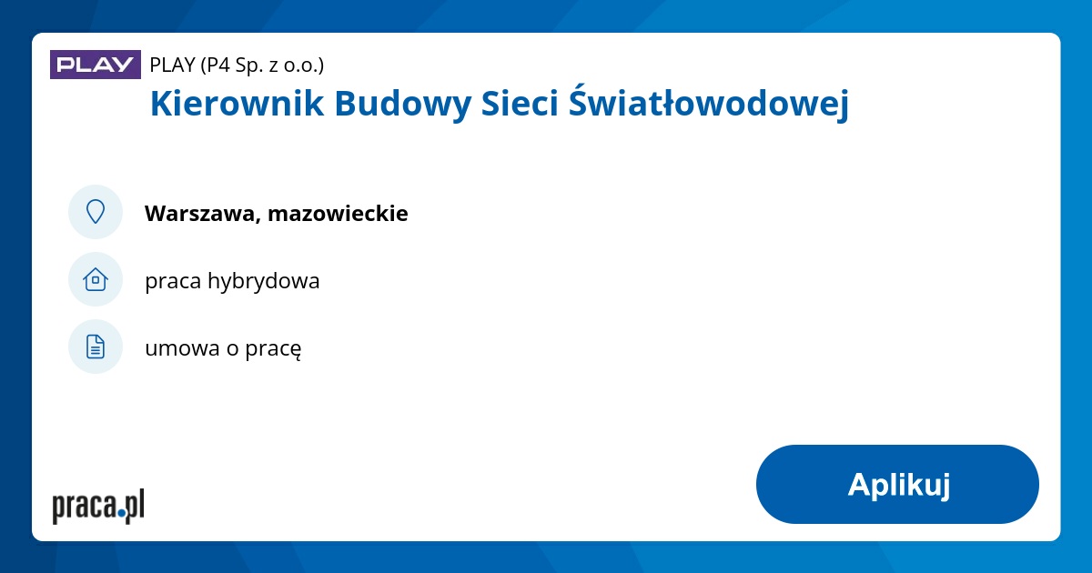 Archiwalna oferta nr 8761051, Kierownik Budowy Sieci Światłowodowej ...