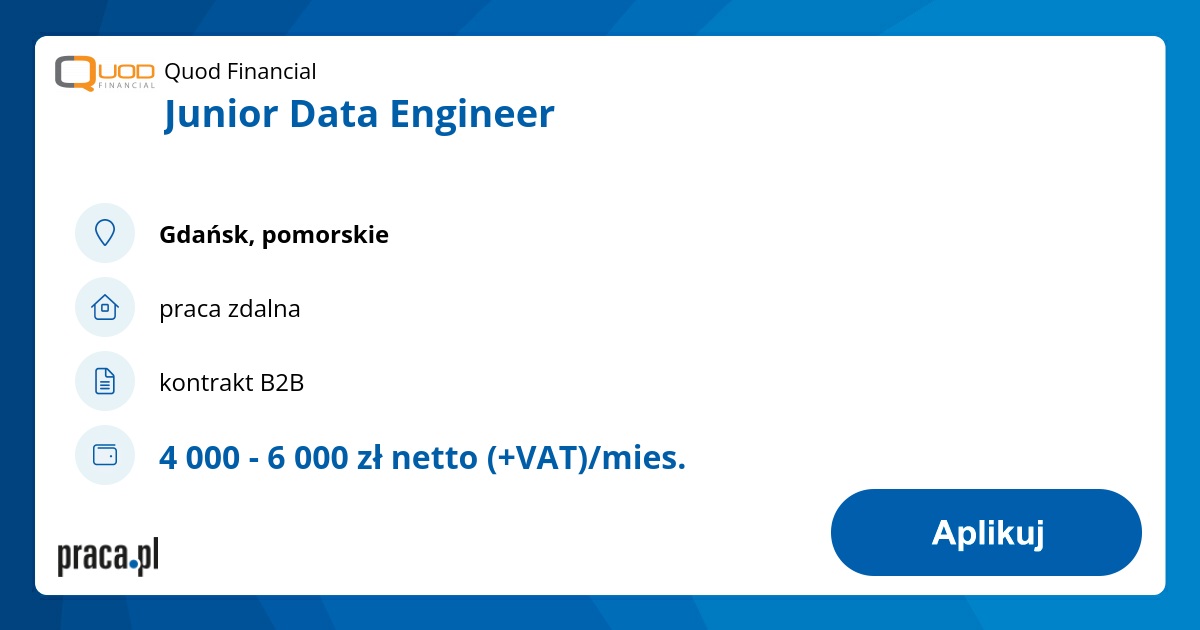 Archiwalna oferta nr 8776768, Junior Data Engineer, Gdańsk, Quod ...