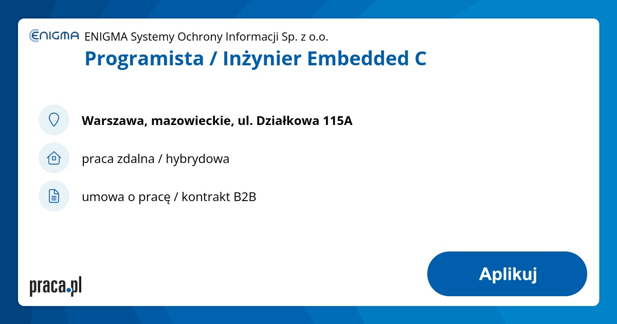 Archiwalna oferta nr 8791405, Programista / Inżynier Embedded C ...