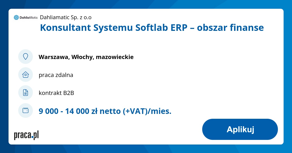 Archiwalna oferta nr 8795008, Konsultant Systemu Softlab ERP – obszar finanse, Warszawa-Włochy ...