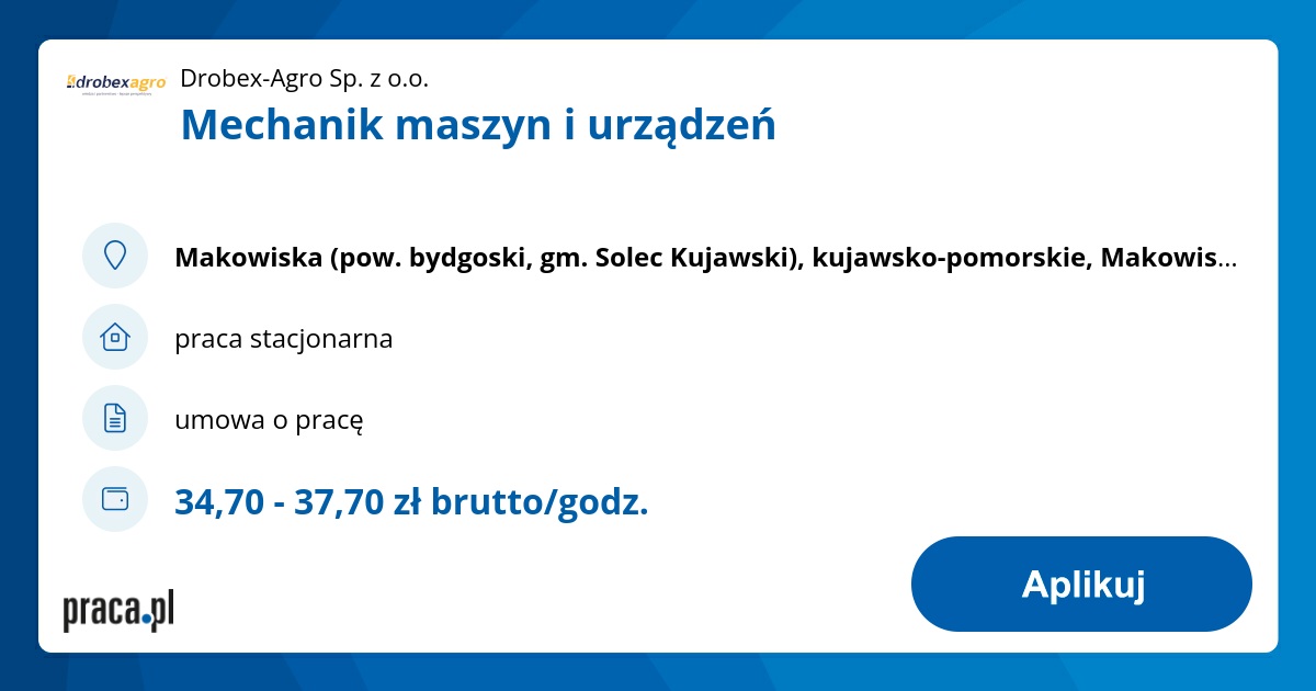 Archiwalna oferta nr 8795389, Mechanik maszyn i urządzeń, Makowiska ...