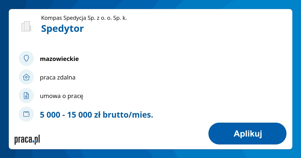 Archiwalna oferta nr 8798140, Spedytor, mazowieckie, Kompas Spedycja Sp ...