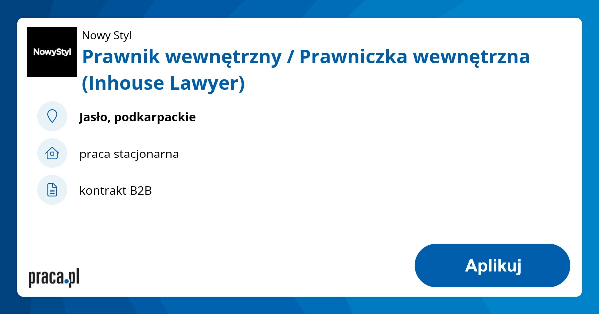 Archiwalna oferta nr 8806762, Prawnik wewnętrzny / Prawniczka ...