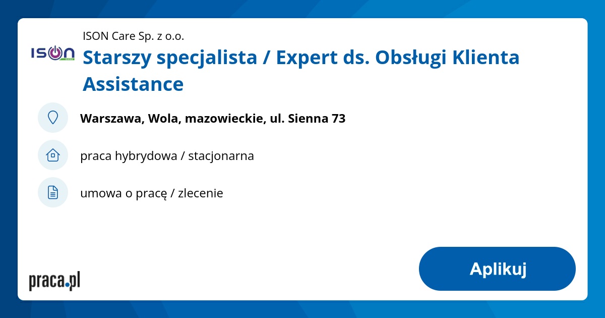 Archiwalna oferta nr 8816728, Starszy specjalista / Expert ds. Obsługi Klienta Assistance ...