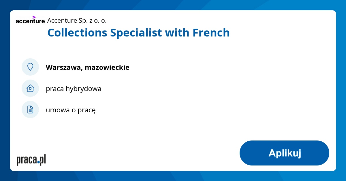 Archiwalna oferta nr 8825452, Collections Specialist with French ...
