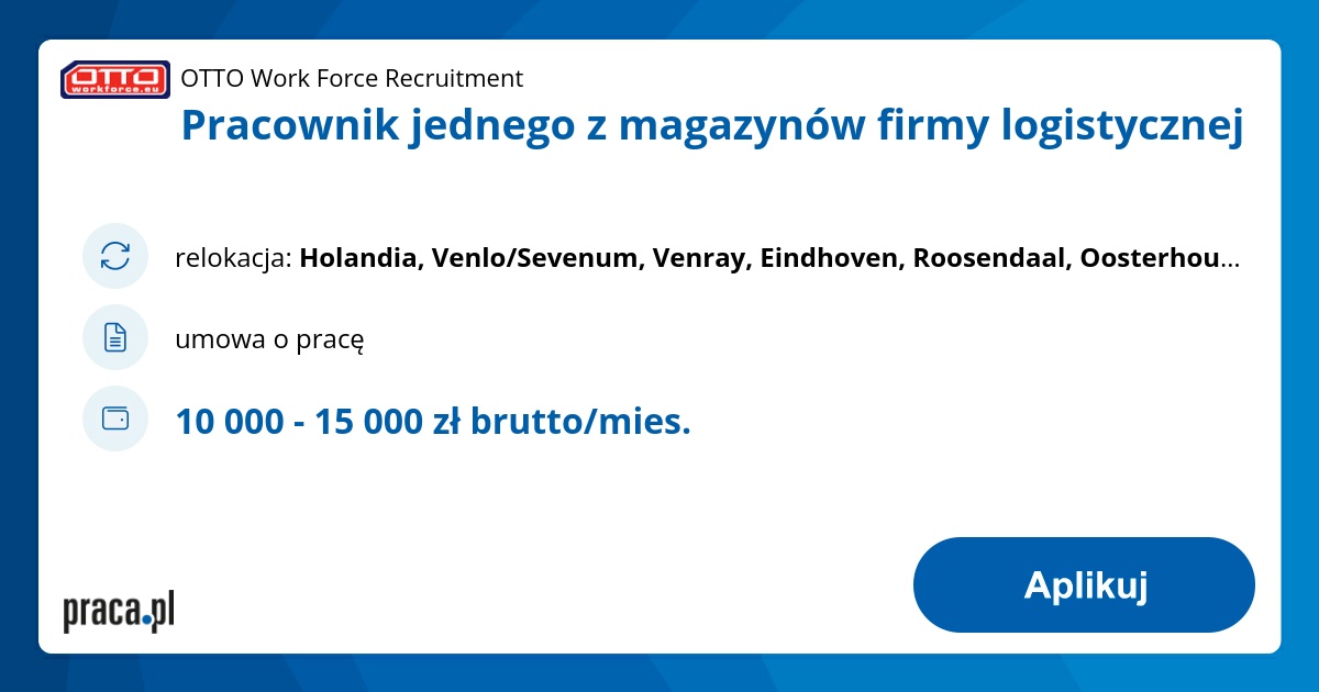 Archiwalna oferta nr 9081247, Pracownik jednego z magazynów firmy ...