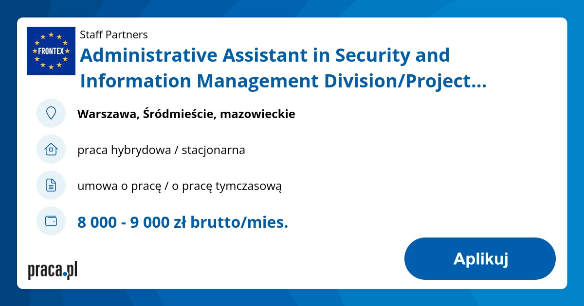 Archiwalna oferta nr 9116038, Administrative Assistant in Security and Information Management ...