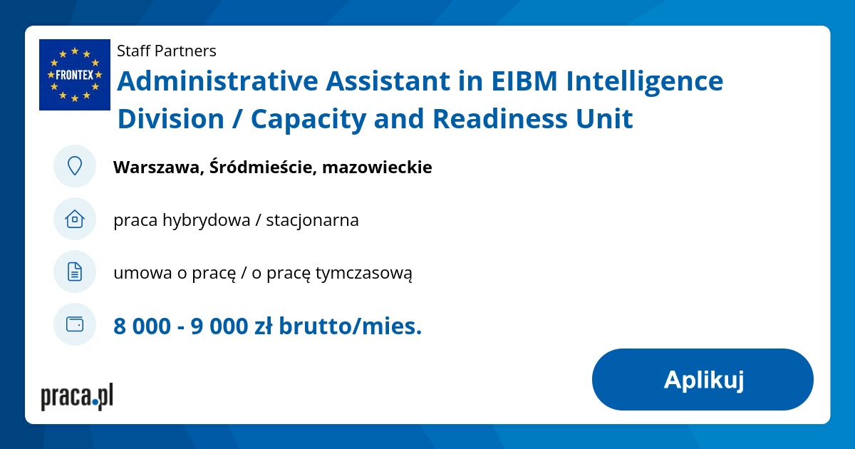 Archiwalna oferta nr 9116068, Administrative Assistant in EIBM ...