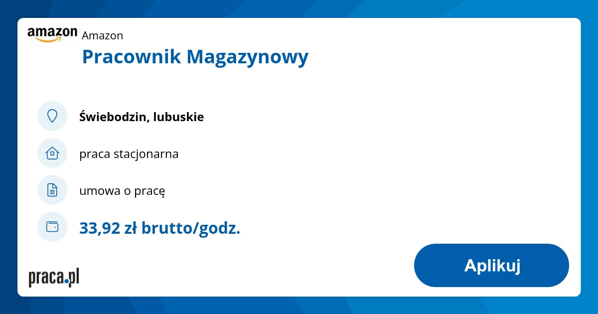 Archiwalna oferta nr 9333064, Pracownik Magazynowy, Świebodzin, Amazon ...