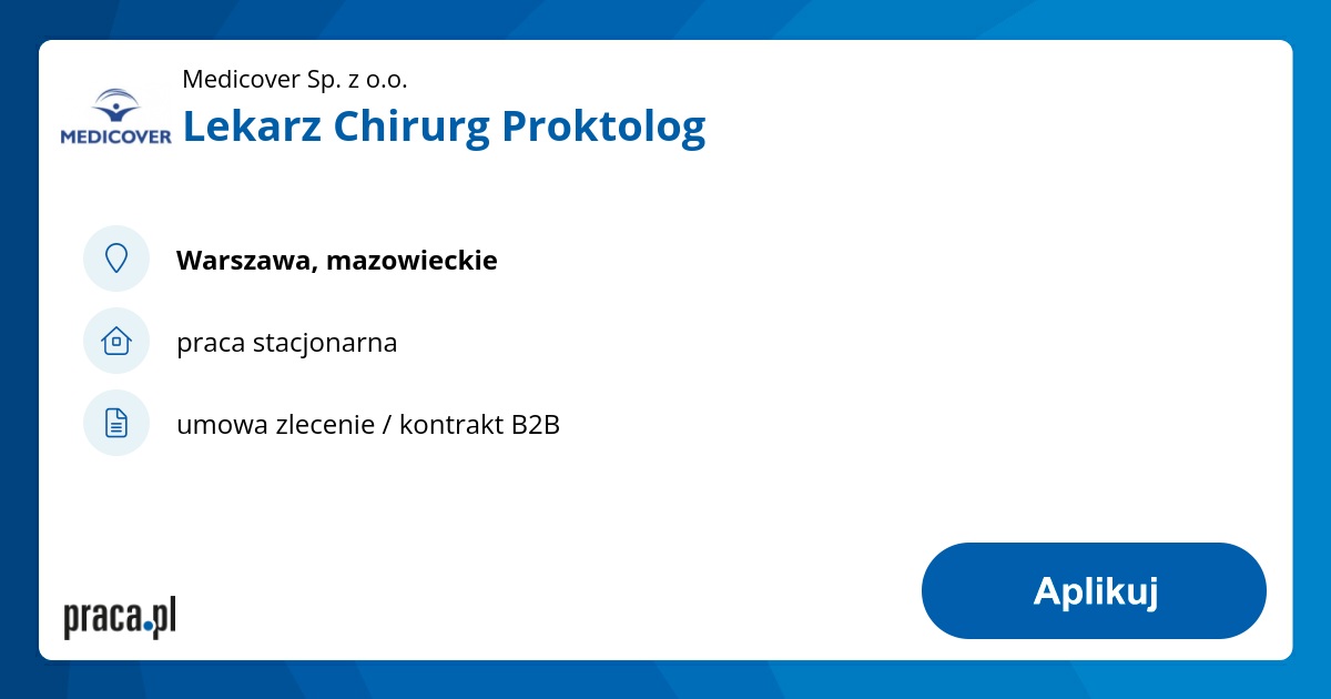Archiwalna oferta nr 9398086, Lekarz Chirurg Proktolog, Warszawa ...