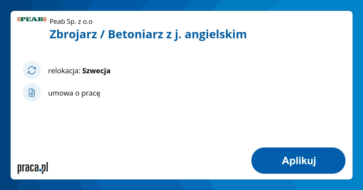 Archiwalna oferta nr 9431242, Zbrojarz / Betoniarz z j. angielskim ...