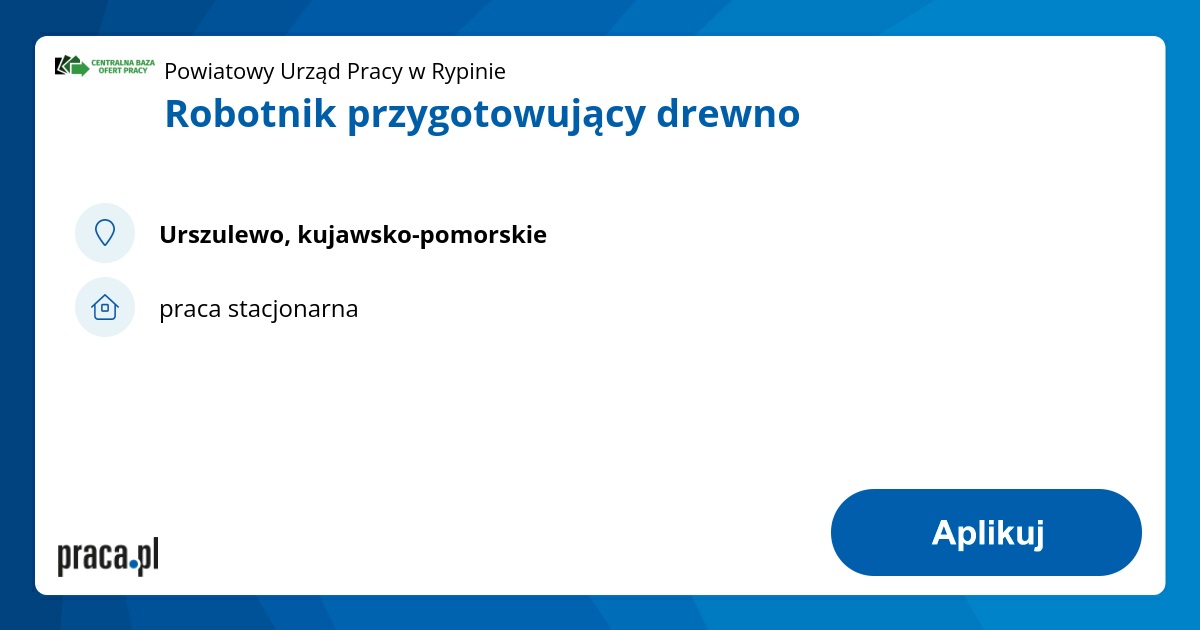 Praca Robotnik przygotowujący drewno, Urszulewo, Powiatowy Urząd Pracy ...