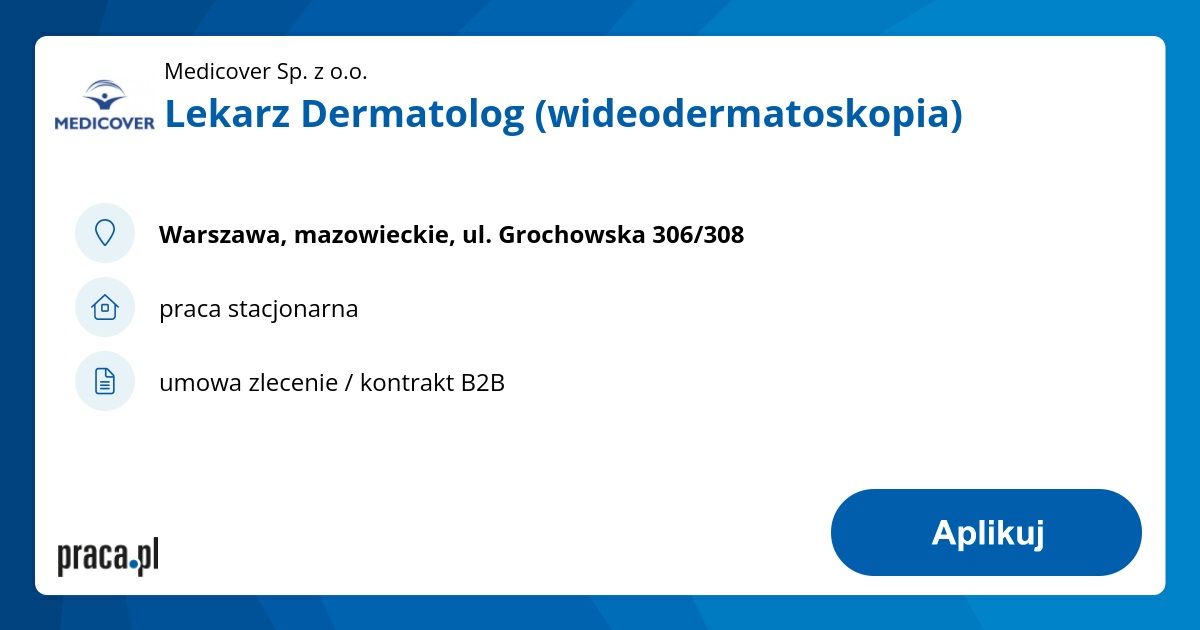 Archiwalna oferta nr 9479833, Lekarz Dermatolog (wideodermatoskopia ...