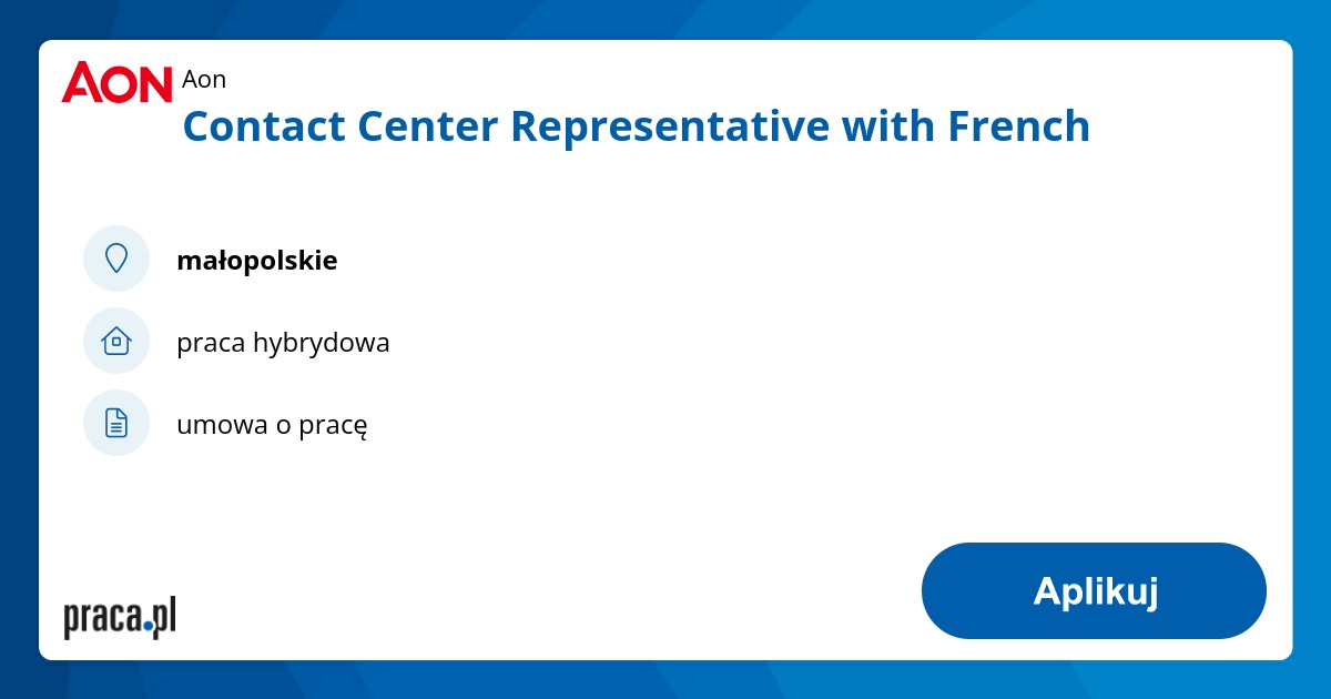 Archiwalna oferta nr 9501544, Contact Center Representative with French ...