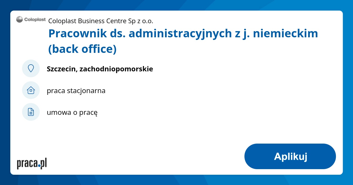 Praca Pracownik ds. administracyjnych z j. niemieckim (back office ...