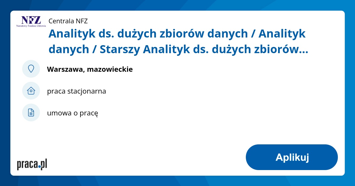 Archiwalna oferta nr 9510673, Analityk ds. dużych zbiorów danych ...