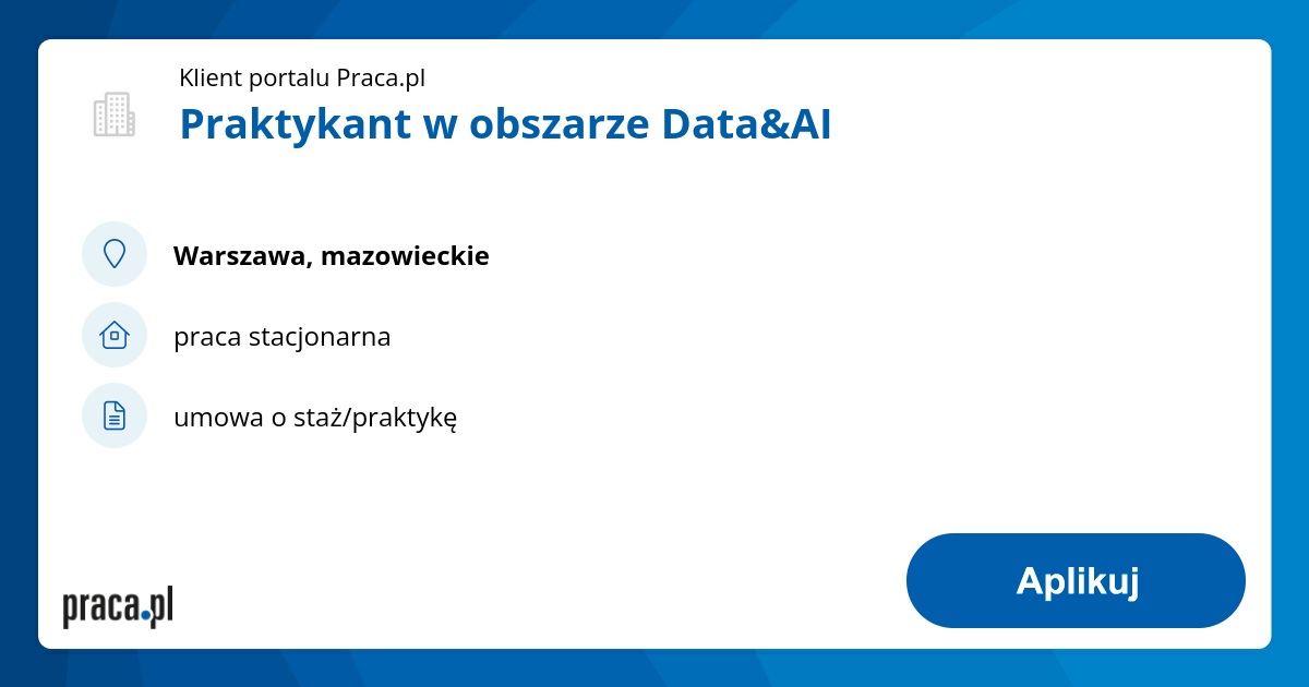 Archiwalna oferta nr 9615127, Praktykant w obszarze Data&AI, Warszawa ...