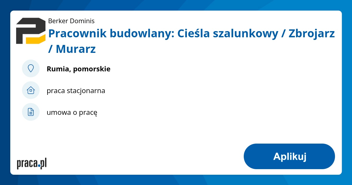 Archiwalna oferta nr 9988171, Pracownik budowlany: Cieśla szalunkowy ...